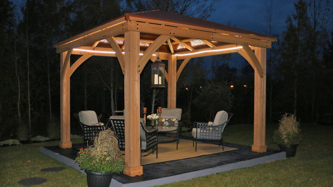 Meridian 12 X 12 Wood Gazebo With Aluminum Roof Yardistry Meridian 12 X 12 Wood Gazebo With Aluminum Roof Yardistry